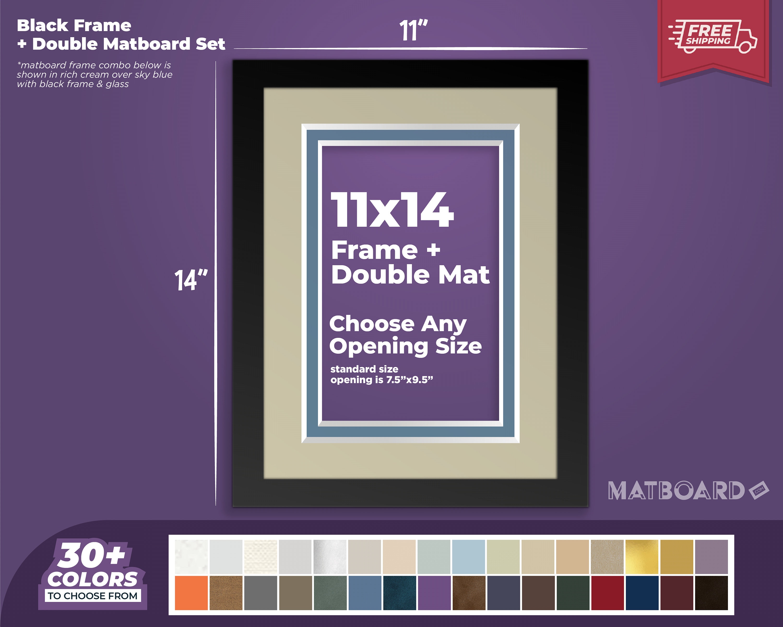 11x14" Picture Frame + Double Matboard Set - Wood Photo Frame, Art ...