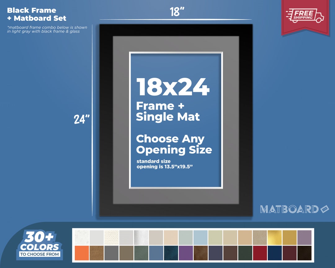 18x24" Picture Frame + Single Matboard Set - Wood Photo Frame, Art ...
