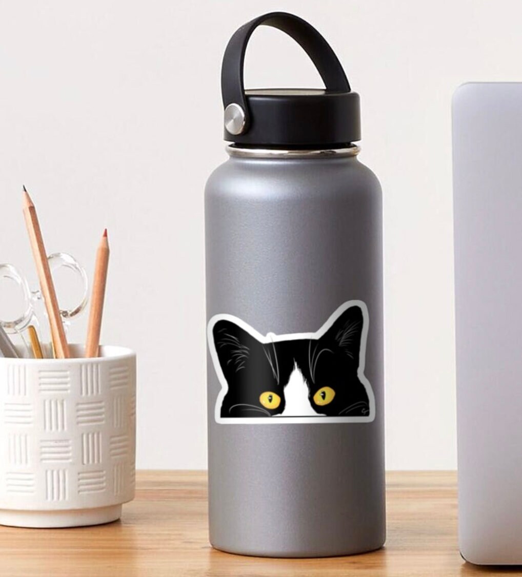 Peeking Cat Sticker Black and White Cat Stickers Good | Etsy