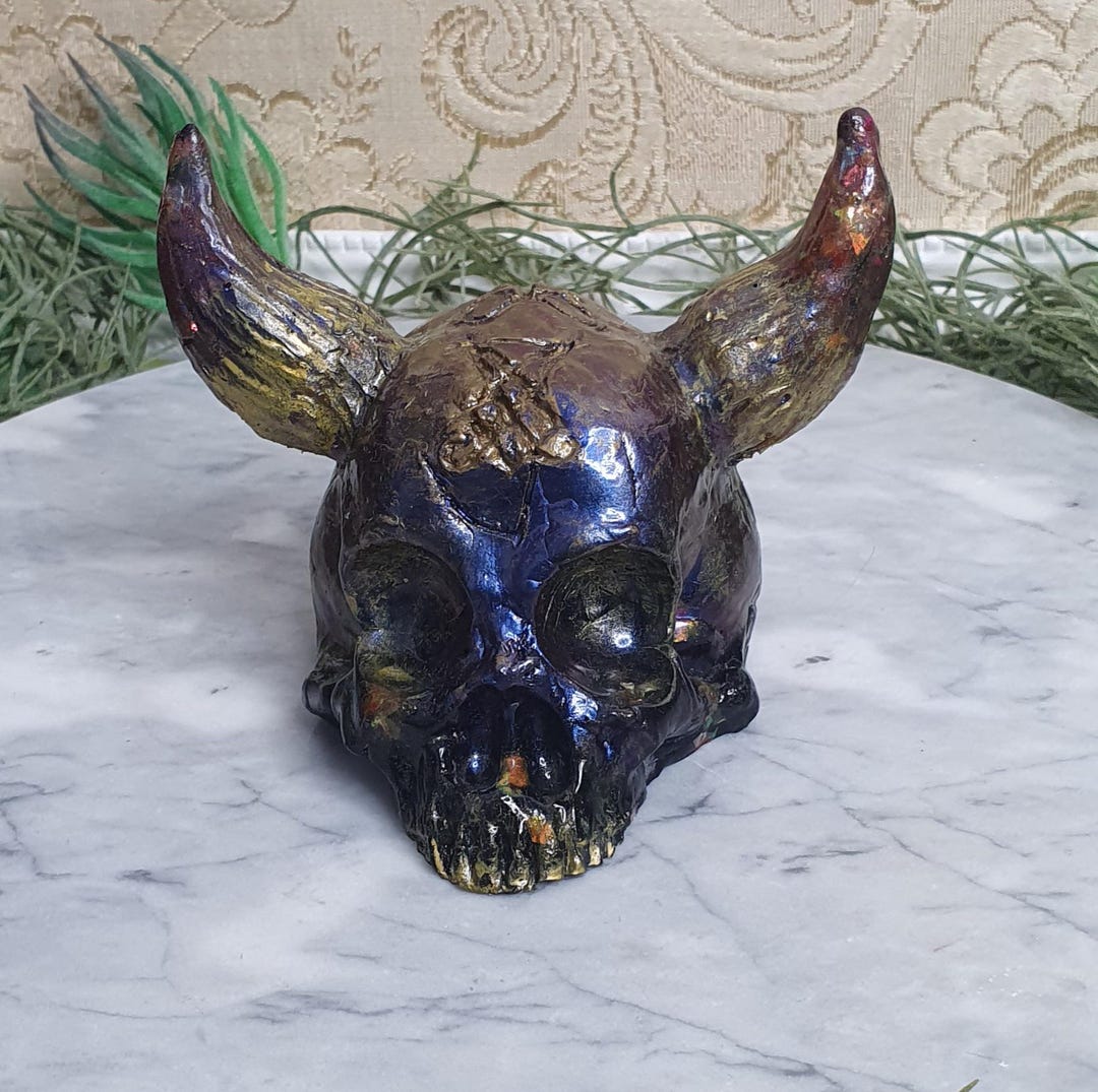 Horned Skull, Goth Decor, Handmade Resin, Occult Skull, Sigil of ...