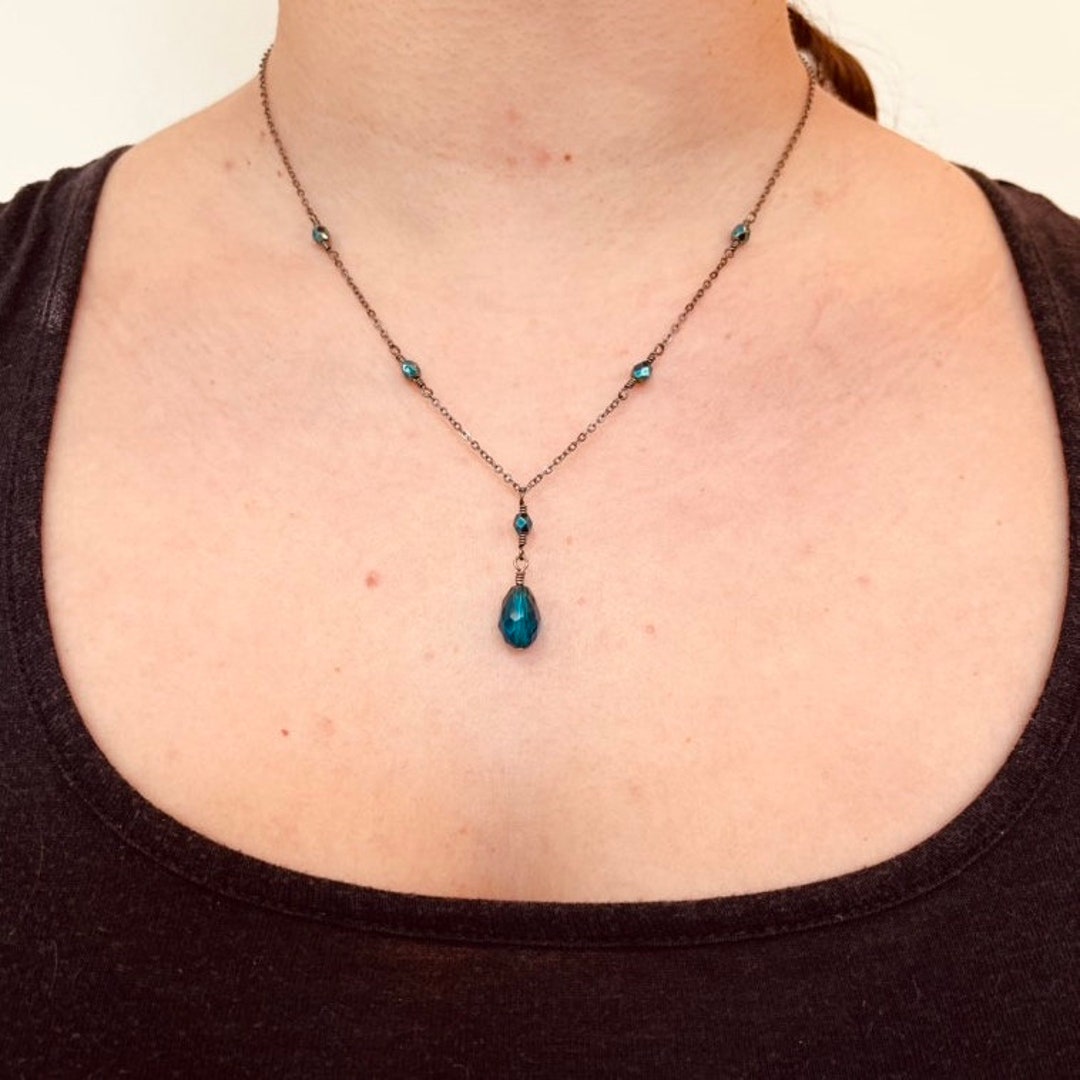 Crystal Pendant Necklaces in Various Colors on Delicate Gunmetal Grey ...