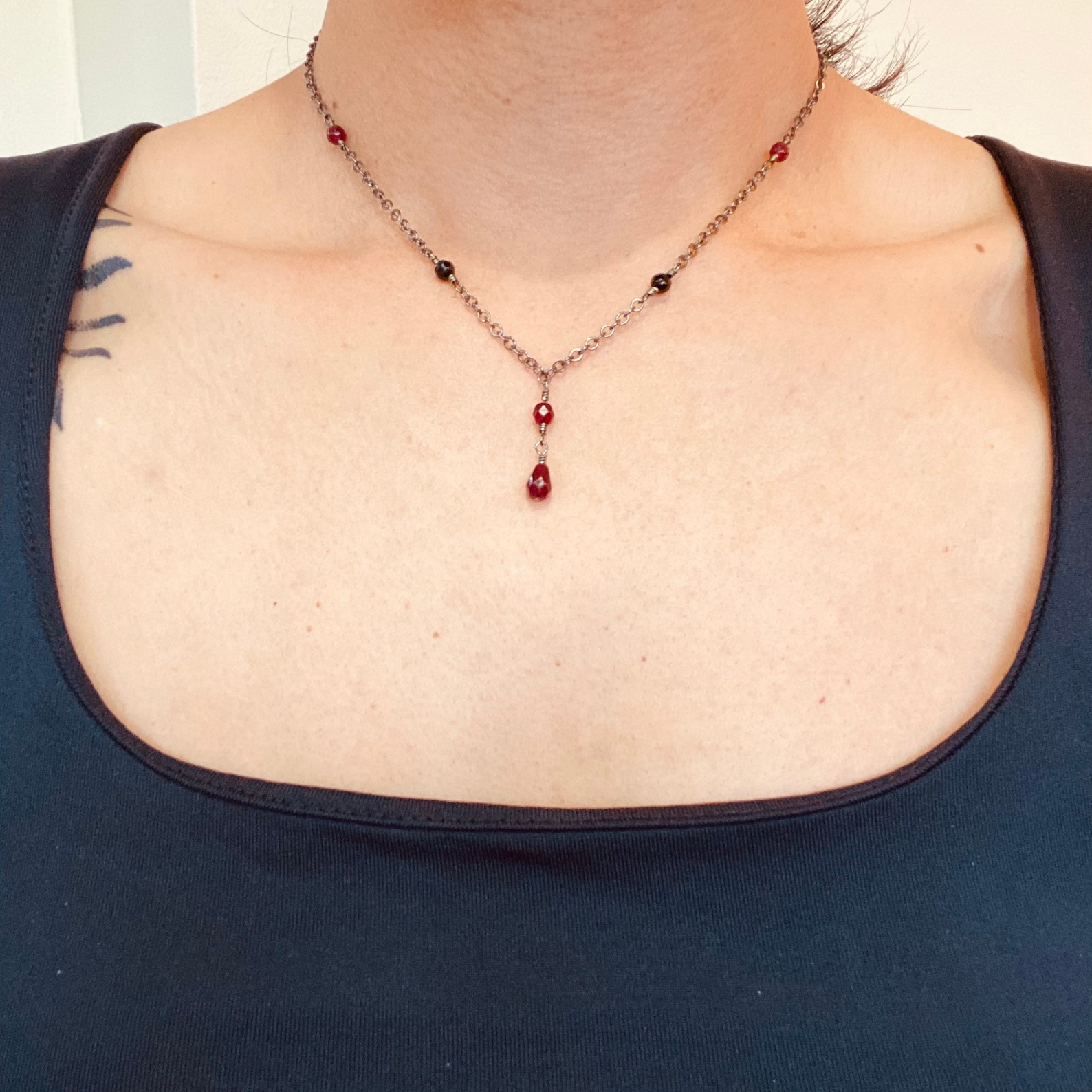 Red Crystal Pendant Necklace With Bead Accents, Two Versions - Etsy
