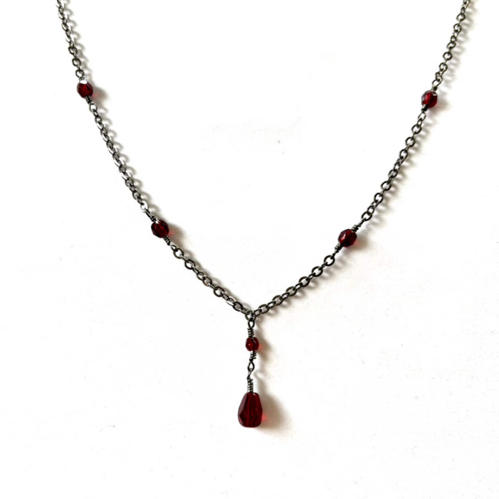 Red Crystal Pendant Necklace With Bead Accents, Two Versions - Etsy