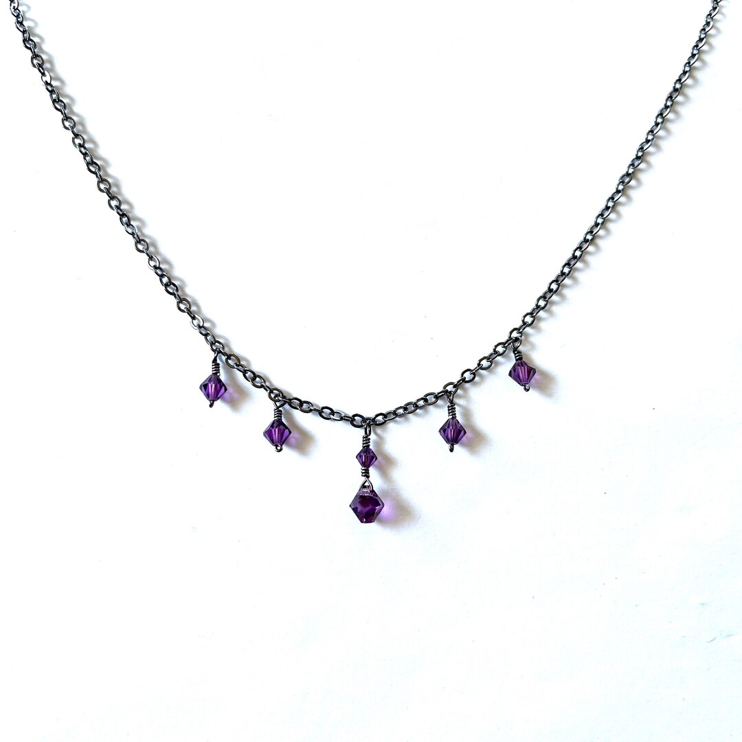 Purple Bicone Drop Crystal Necklaces With Matching Dangling Crystal ...