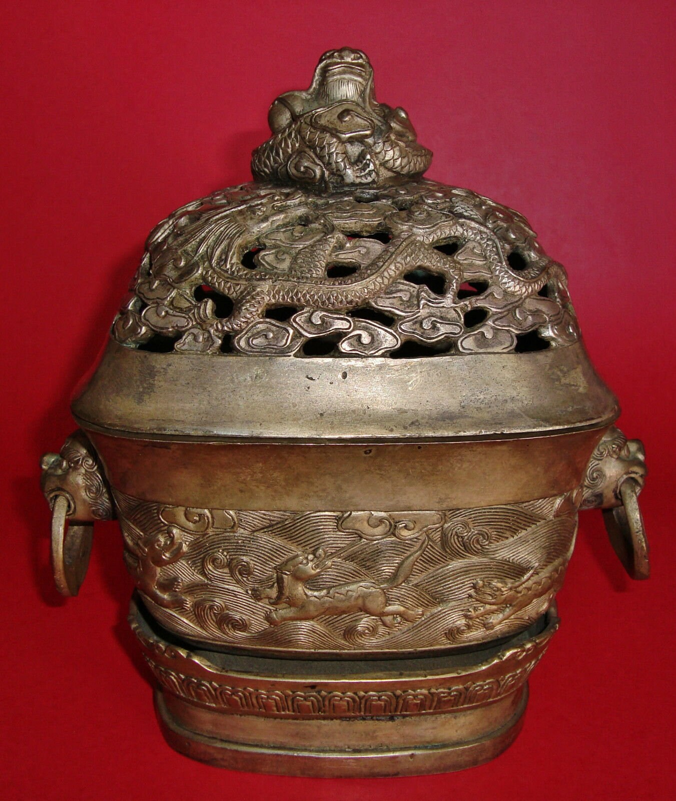 Antique Qing Dynasty Chinese DRAGON Chasing the FLAMING PEARL With Foo ...