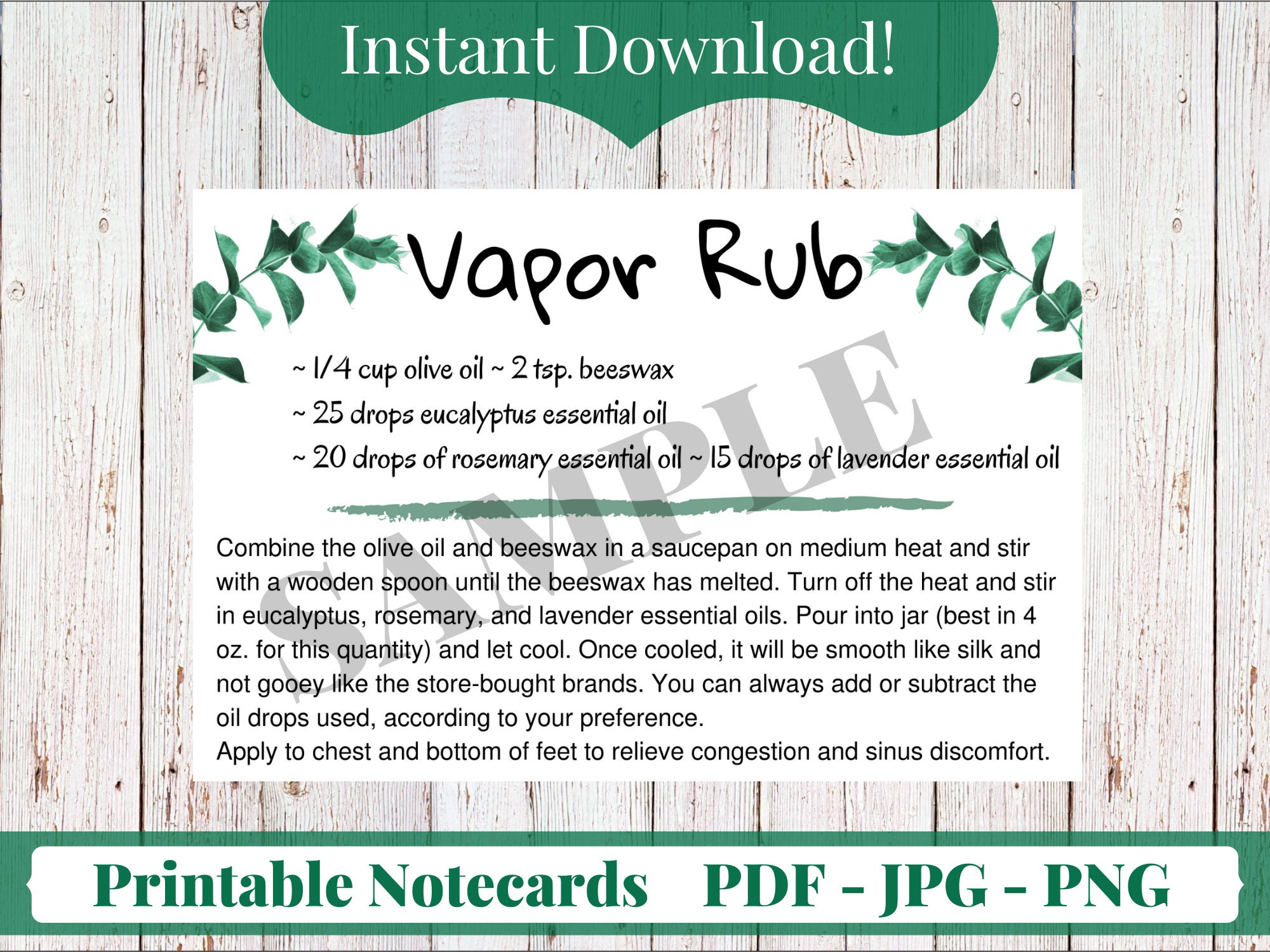 Essential Oil Recipe Card with printable Label Sheet PNG JPG - Etsy España