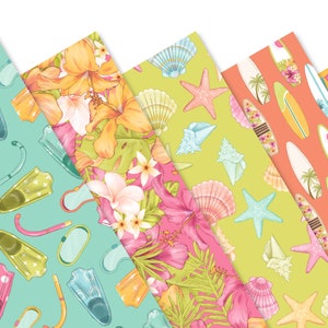 Beach Digital Paper, Surfboard Seamless Pattern, Summer Paper Pack ...