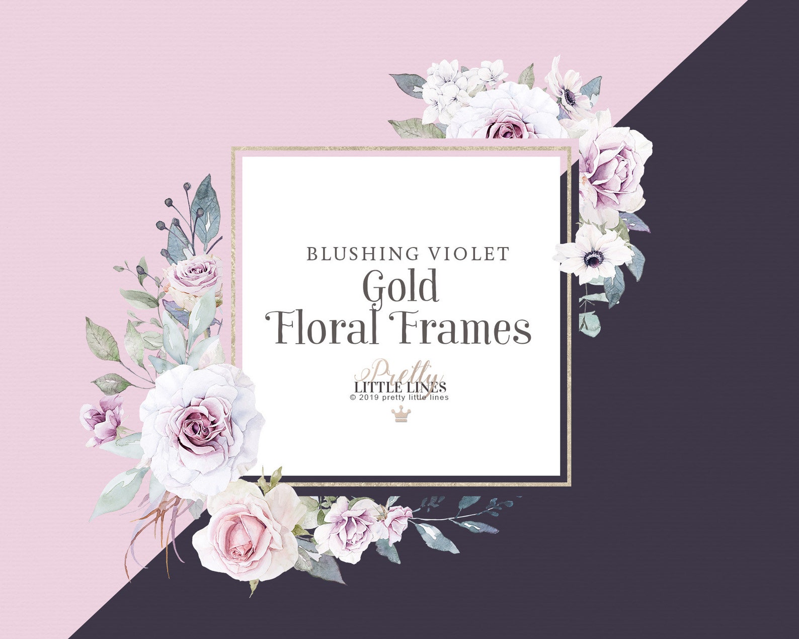 Mauve Floral Frame Clipart, Gold Accent Wedding Frames (PNG) - Etsy