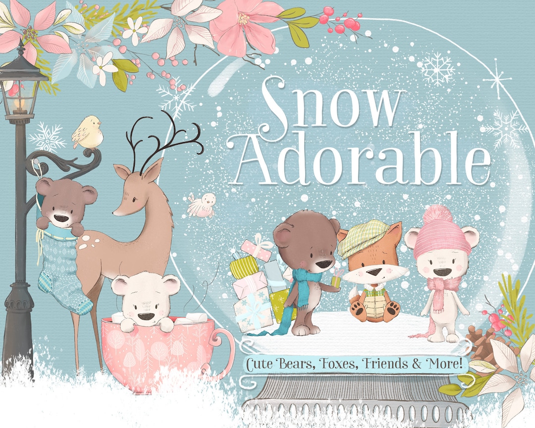 Winter Scene Clipart Snow Adorable Complete Clipart Set Winter Animal ...