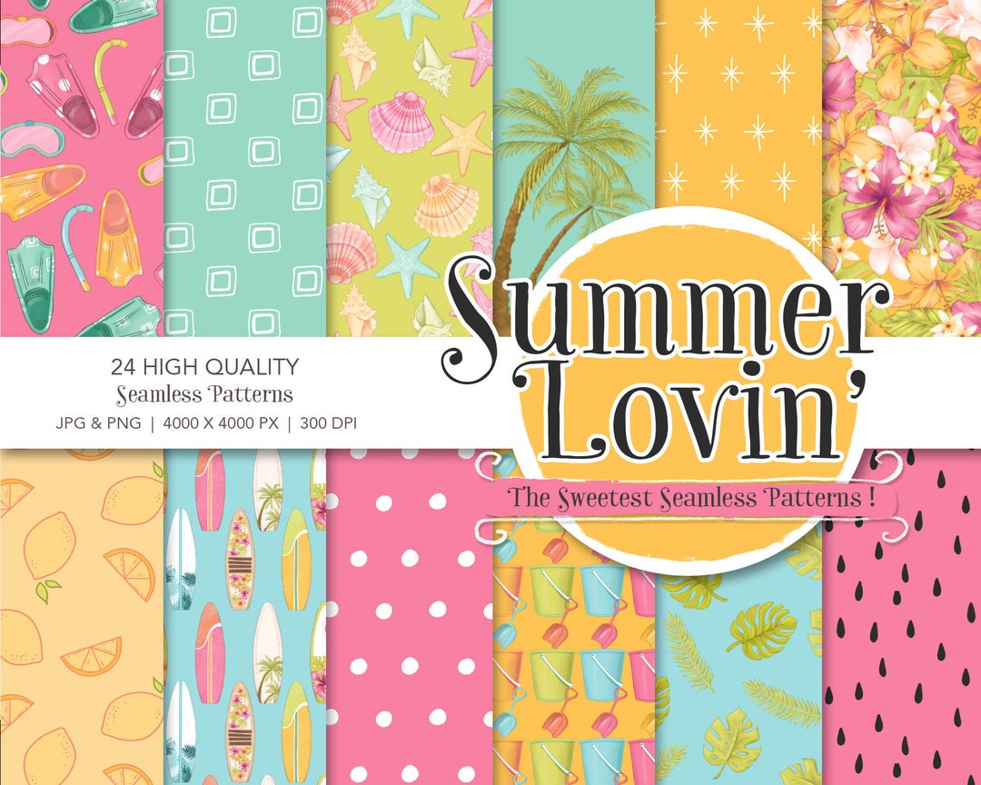 Beach Digital Paper, Surfboard Seamless Pattern, Summer Paper Pack ...