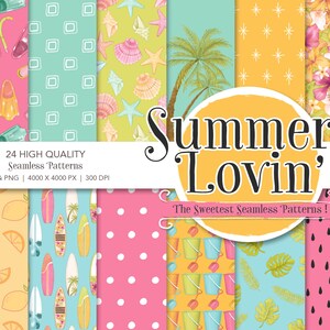 Beach Digital Paper, Surfboard Seamless Pattern, Summer Paper Pack ...