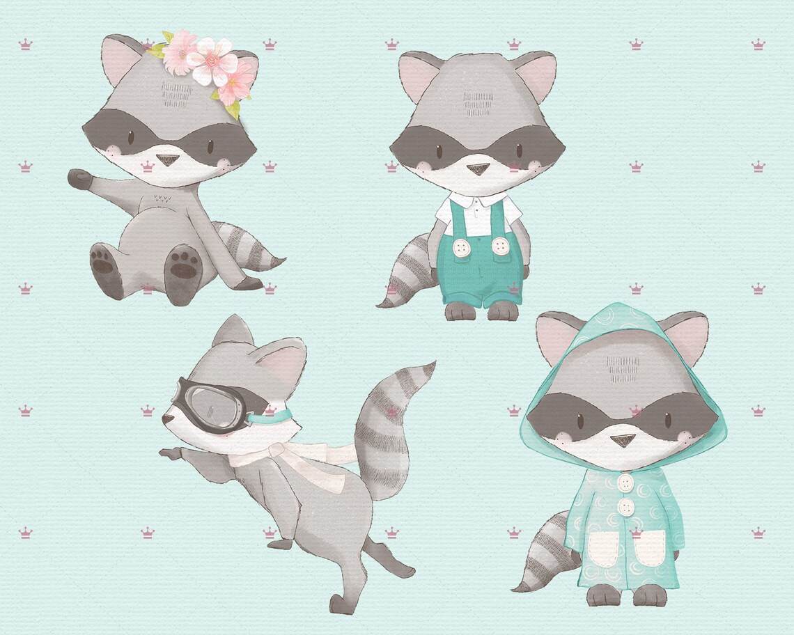Cute Raccoon Art 10 Hand Drawn Cute Raccoon Cliparts Digital - Etsy