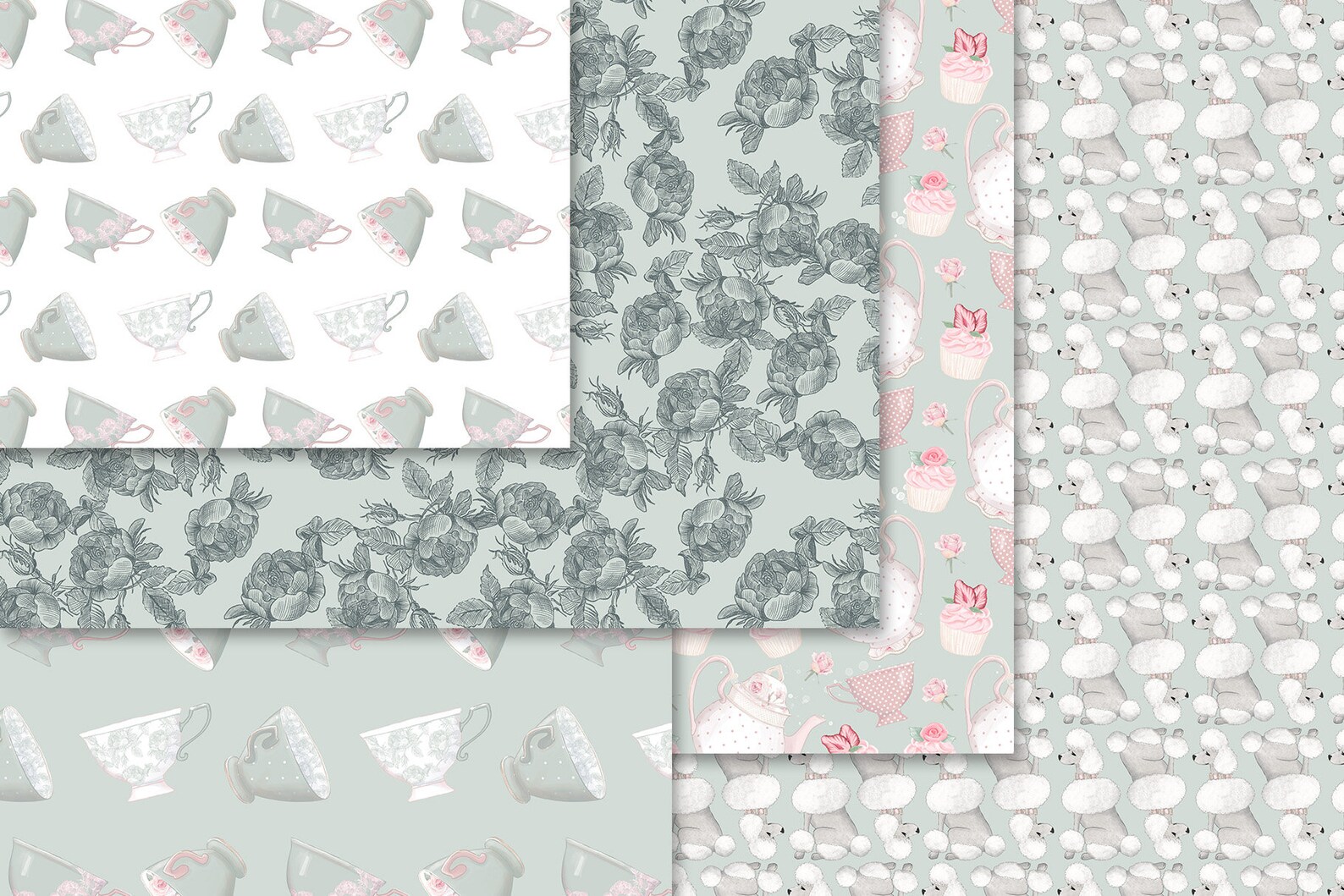 Tea Party Digital Paper Seamless Patterns 45 High Quality - Etsy