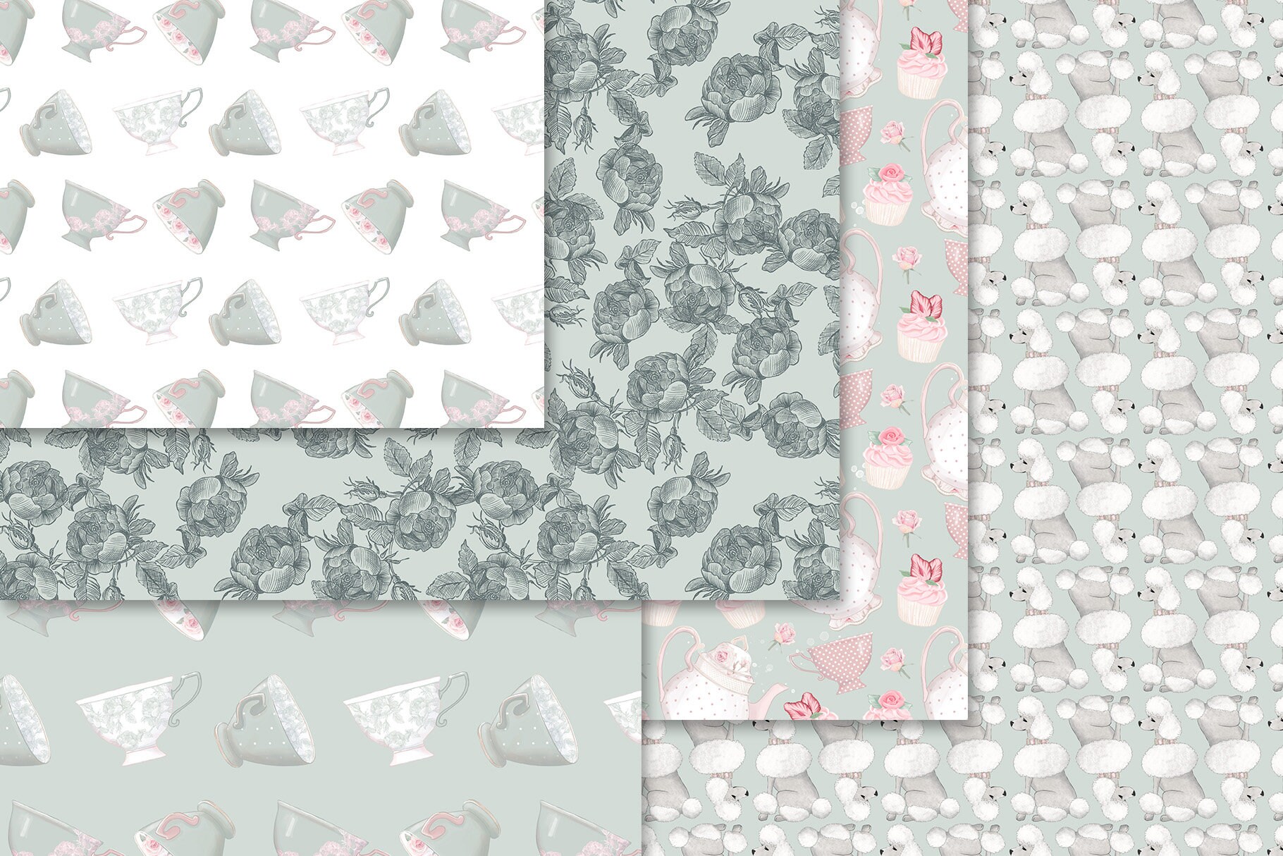 Tea Party Seamless Patterns – Desserts, Florals (digital Paper) - Etsy