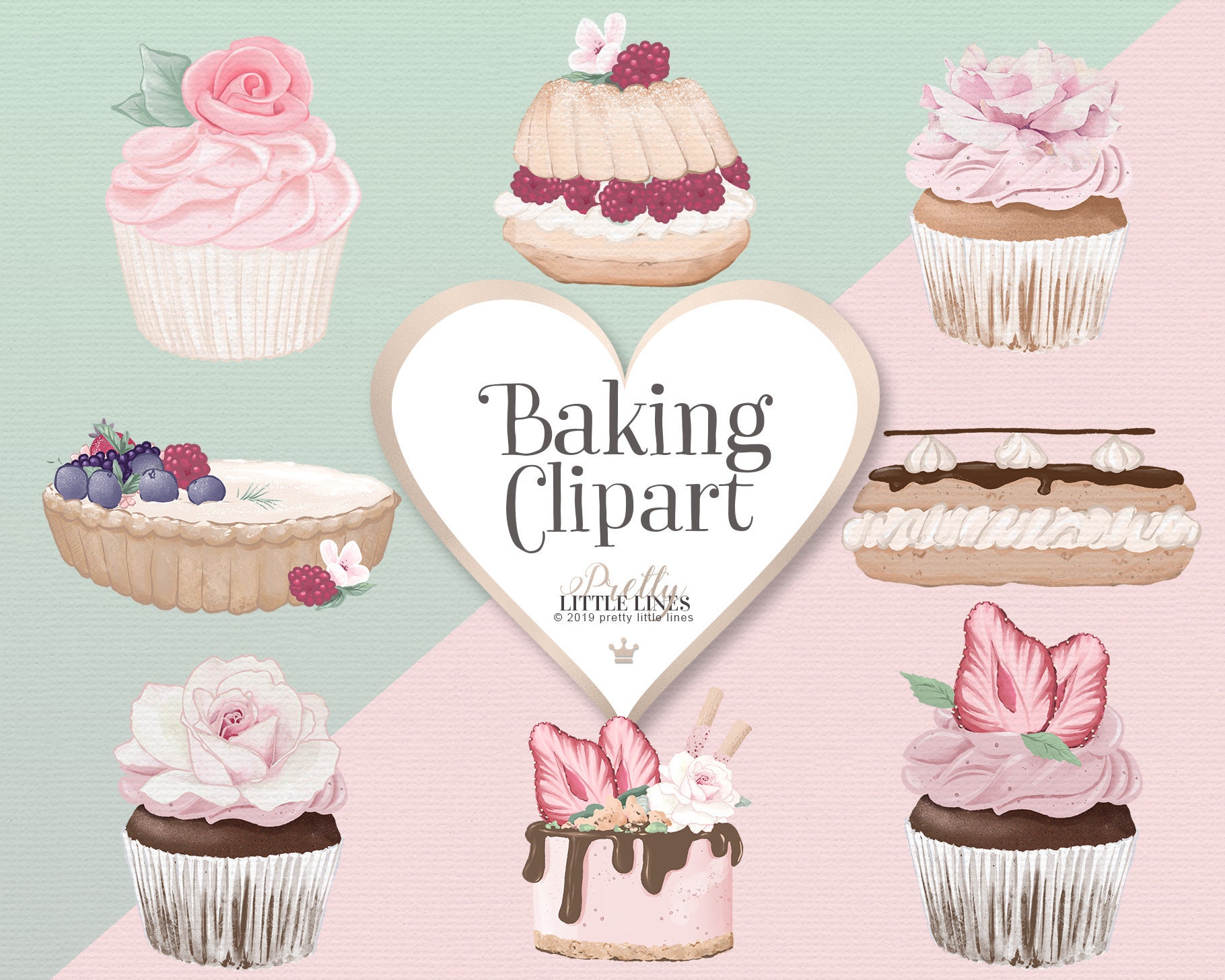 Patisserie Clipart Bakery Clipart Hand Drawn Cupcake - Etsy Singapore