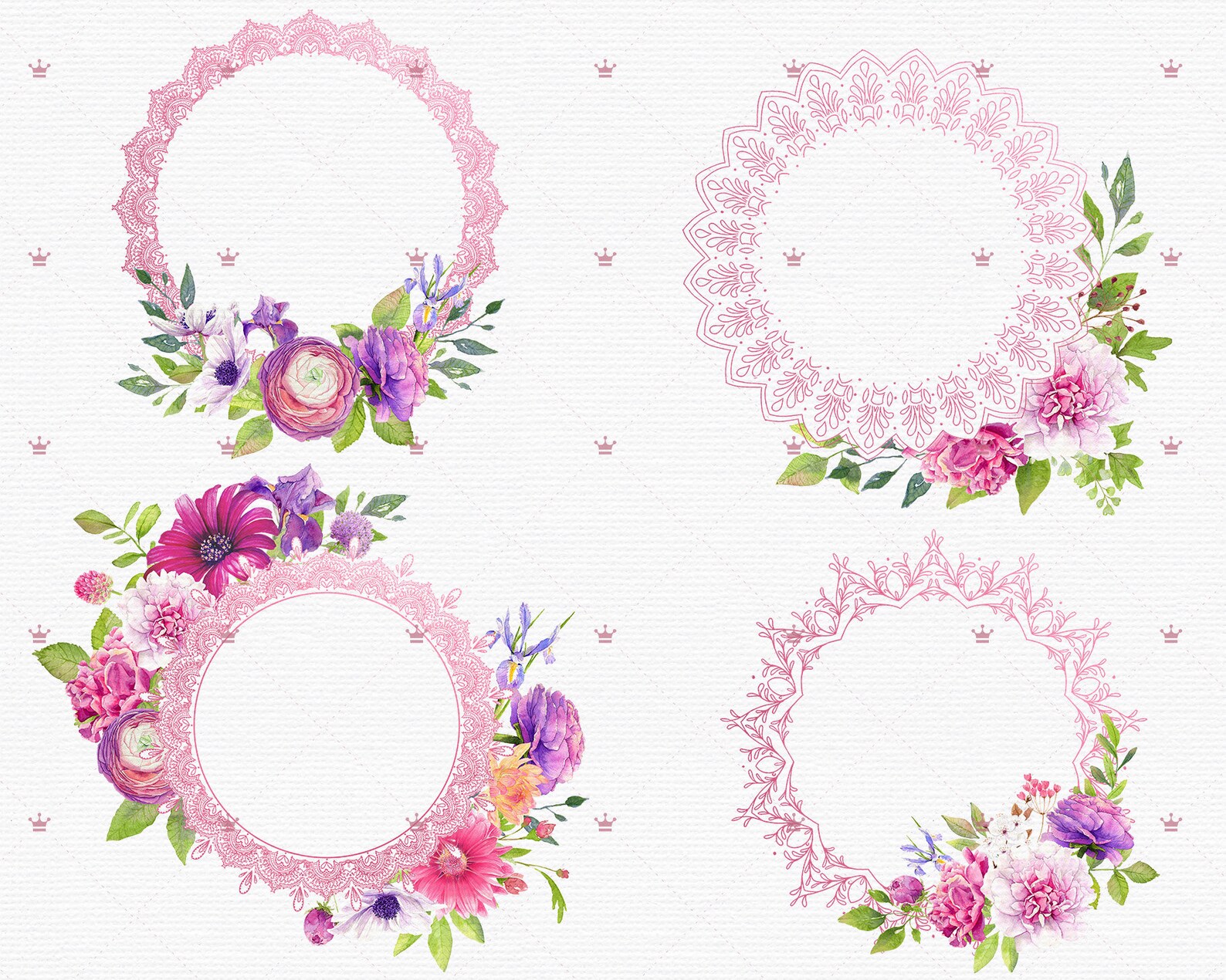 Pink Metallic Watercolor Floral Frame Clipart Png Files | Etsy