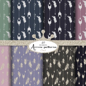 Boho Arrow Digital Paper Patterns - Watercolor Boho Arrow Seamless ...