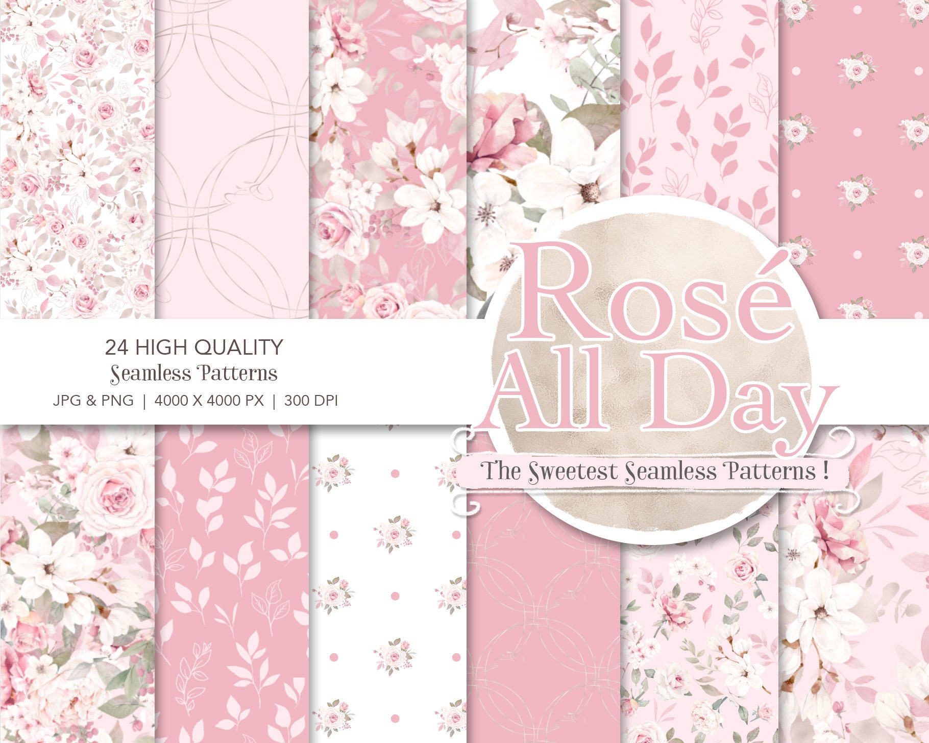 Floral Digital Paper Blush Rose Seamless Patterns 24 Digital - Etsy