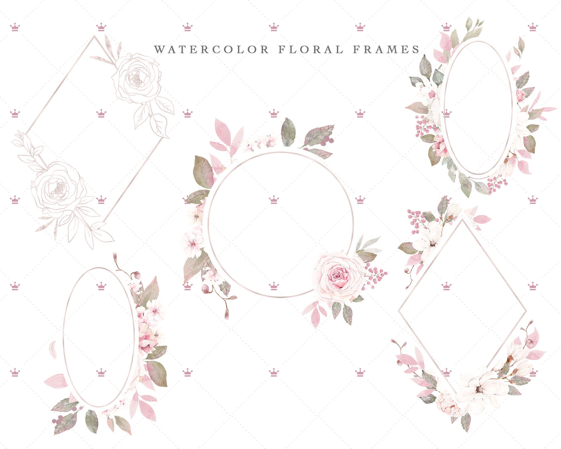 Floral Frame Clipart Hand Painted Floral Frames Pink - Etsy