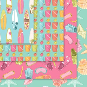 Beach Digital Paper, Surfboard Seamless Pattern, Summer Paper Pack ...