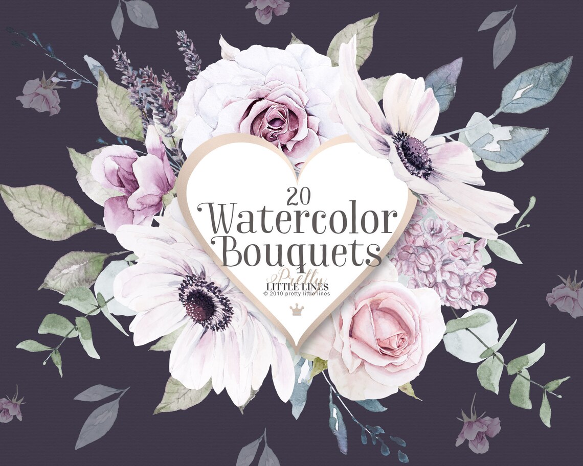 Floral Watercolor Clipart Flower Bouquet Hand Painted - Etsy