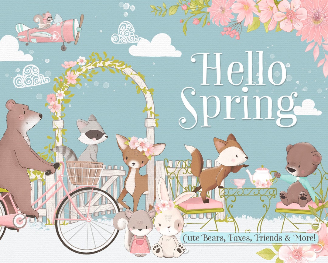 Hello Spring - Easter, Animals, Fox, Bear, Woodland, Kawaii, Spring ...