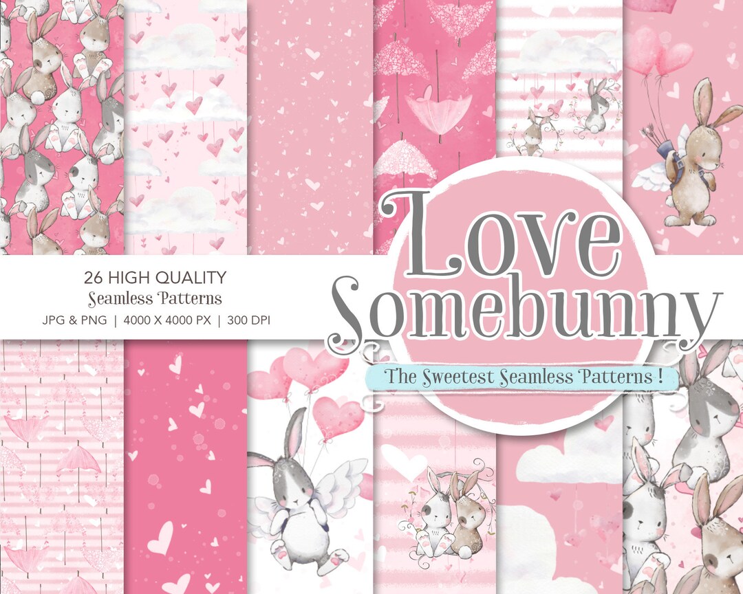 Valentine Digital Papers, 26 Seamless Patterns Full of Hand Drawn Bunny ...
