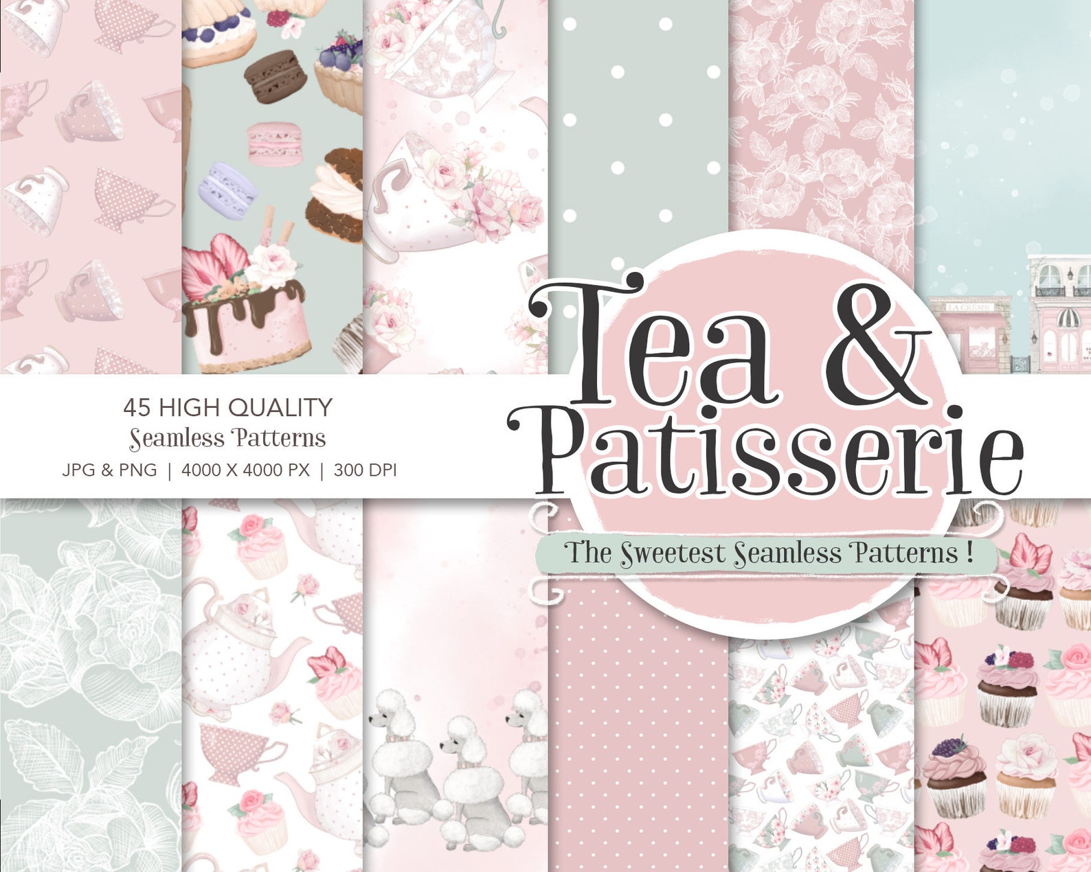 Tea Party Seamless Patterns – Desserts, Florals (digital Paper) - Etsy