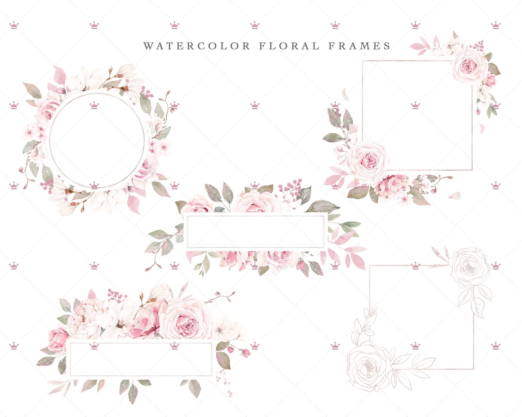 Floral Frame Clipart Hand Painted Floral Frames Pink - Etsy