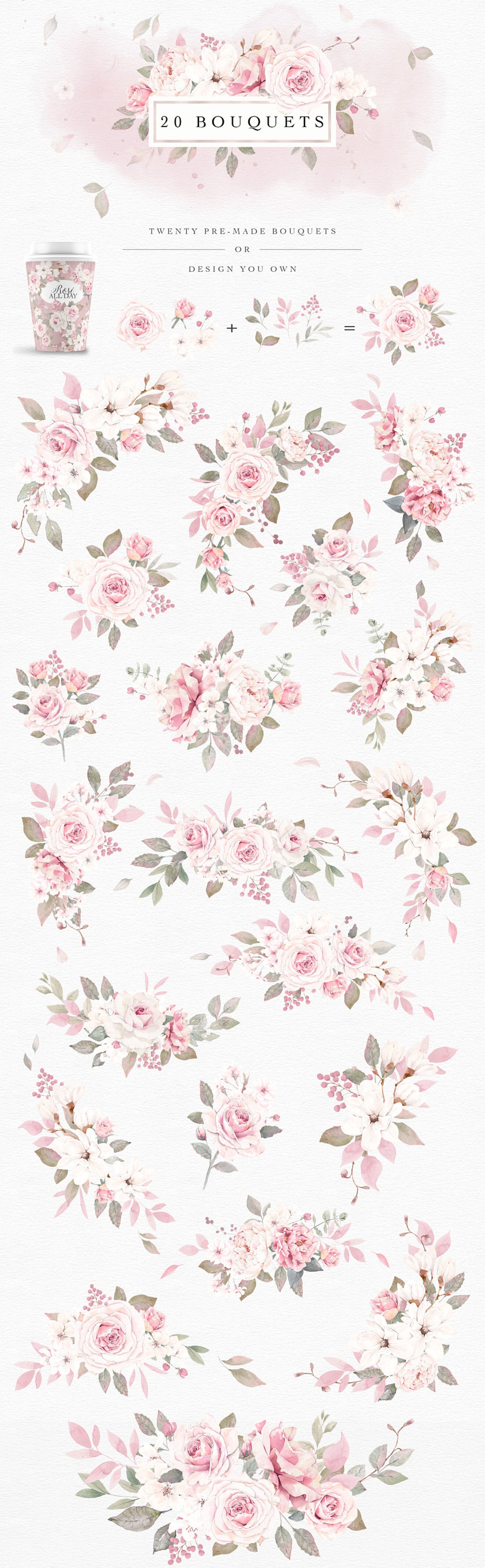 Floral Bouquet Clipart, Wedding Invitation Templates, Watercolor ...