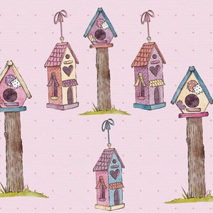 Bird and Birdhouse Clipart - 12 Hand Drawn Cute Bird Clipart and 12 ...