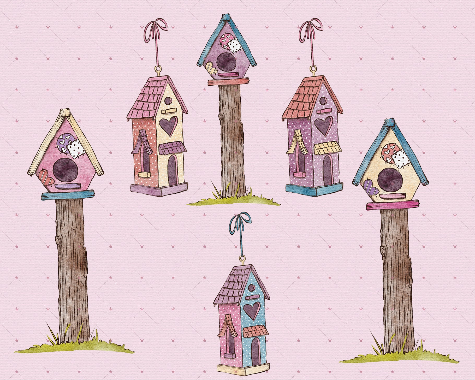 Bird and Birdhouse Clipart 12 Hand Drawn Cute Bird Clipart - Etsy