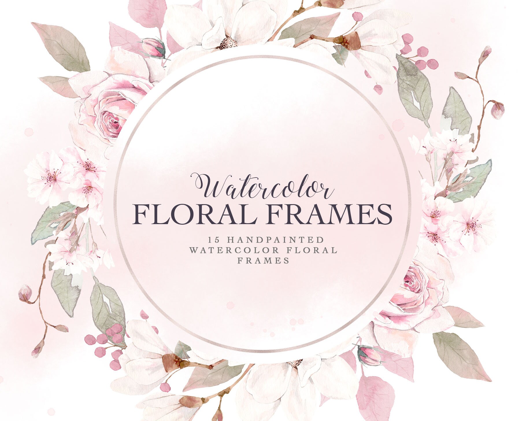Floral Frame Clipart Hand Painted Floral Frames Pink - Etsy