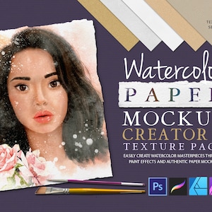 Watercolor Mockup & Texture Paper Pack, Procreate Mockup, Watercolor ...