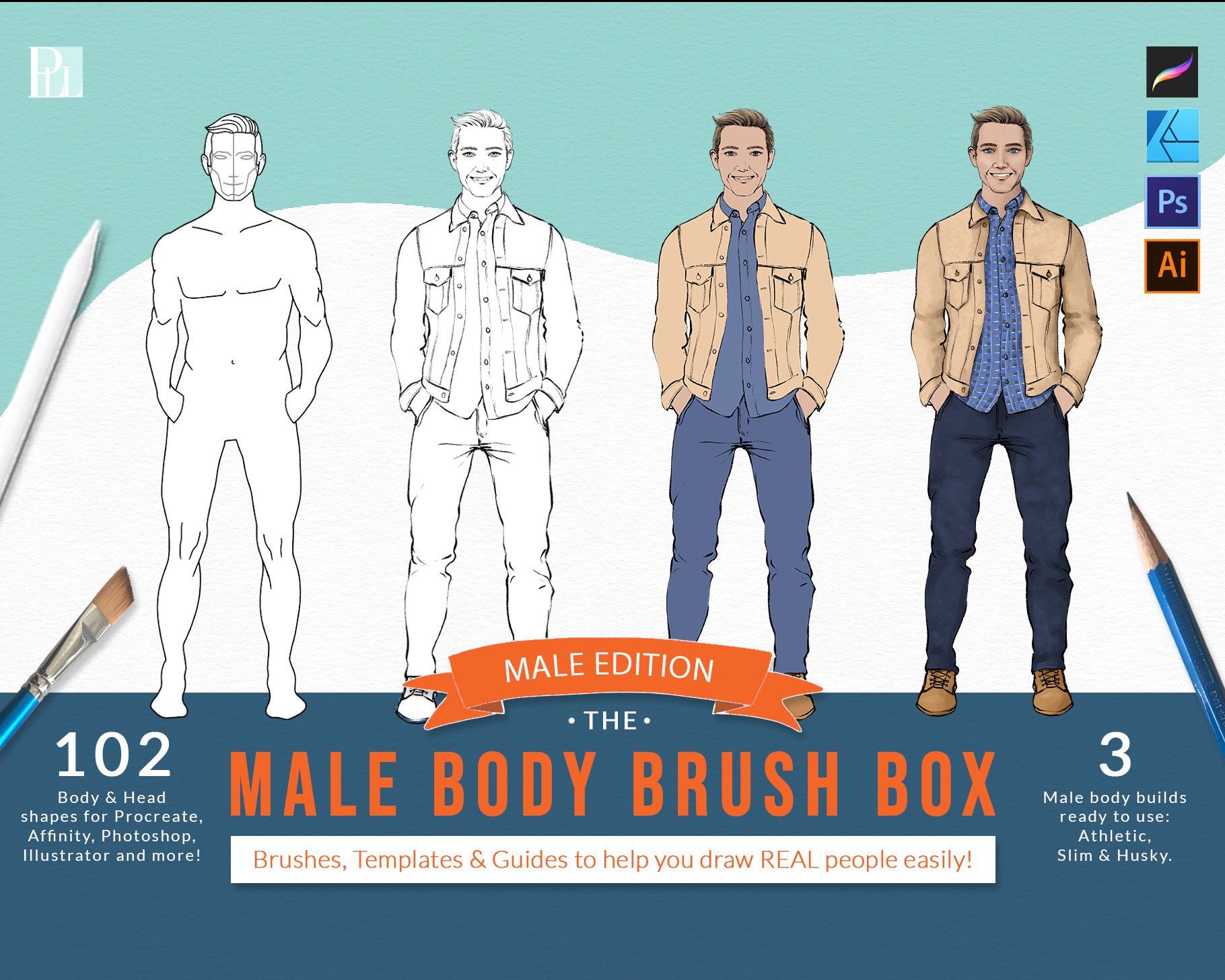 Male Procreate Brushes. Male Body Procreate Stamps. Brush | Etsy