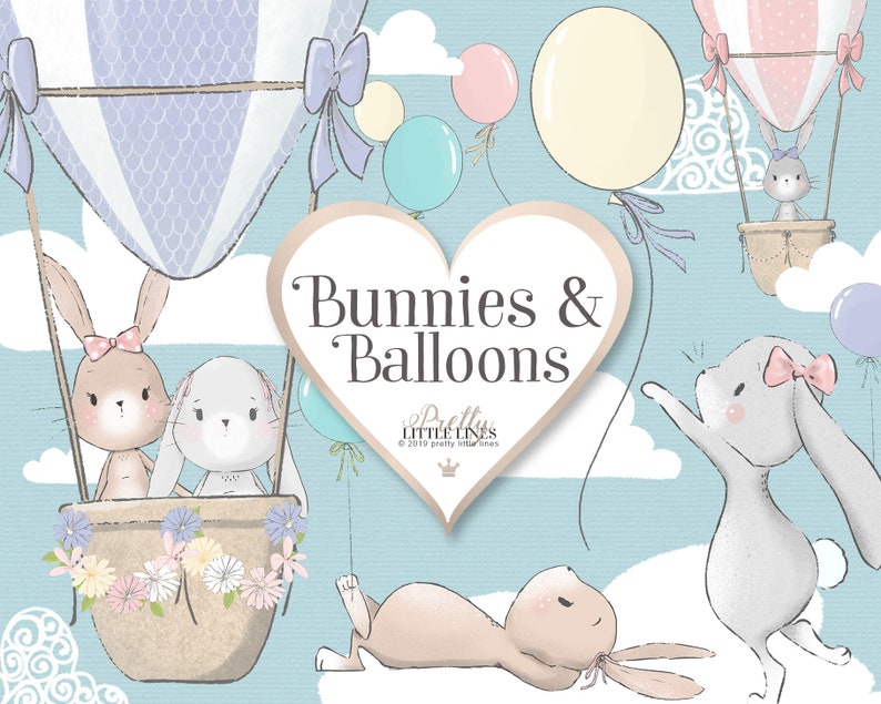 Bunny & Balloon Clipart – Spring Nursery Art, Planner Stickers (PNG ...