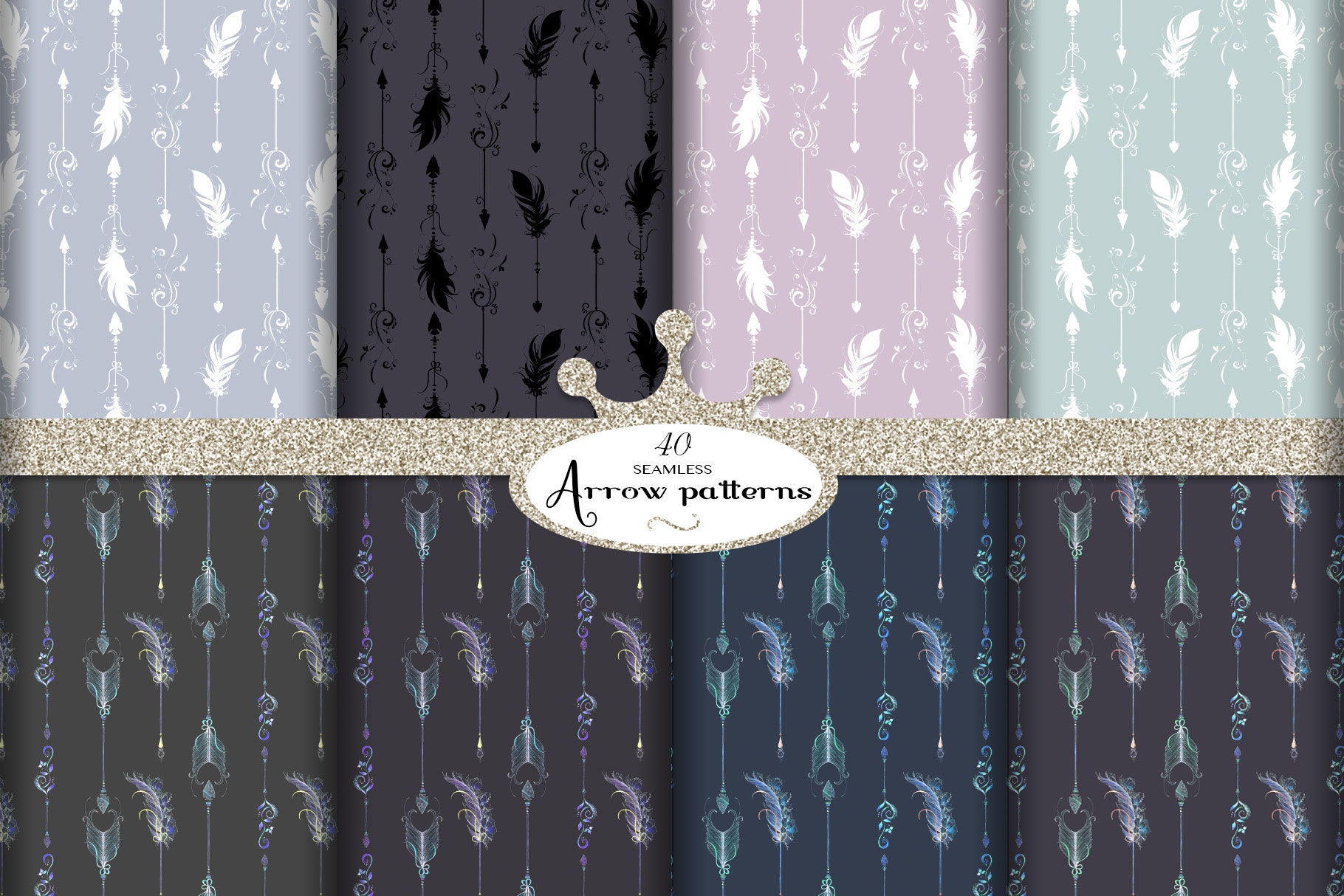 Boho Arrow Digital Paper Patterns Watercolor Boho Arrow - Etsy