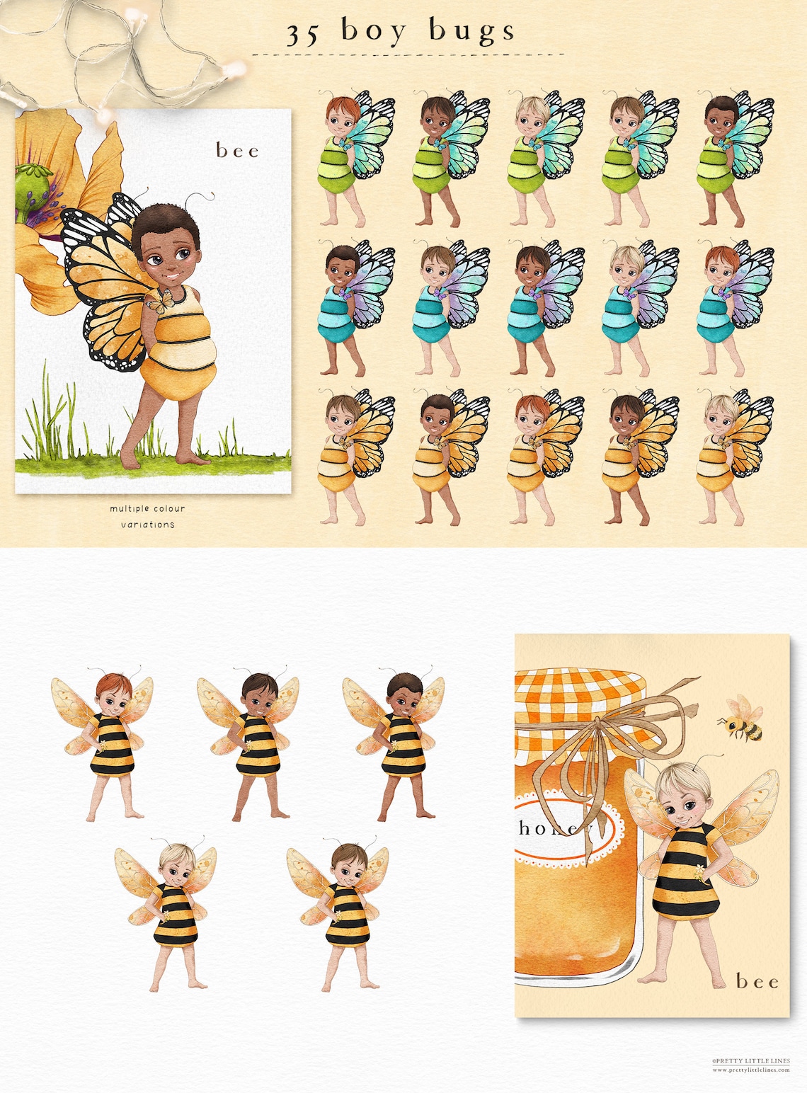Butterfly Clipart Bee Clipart Bug Clipart Boho Clipart | Etsy