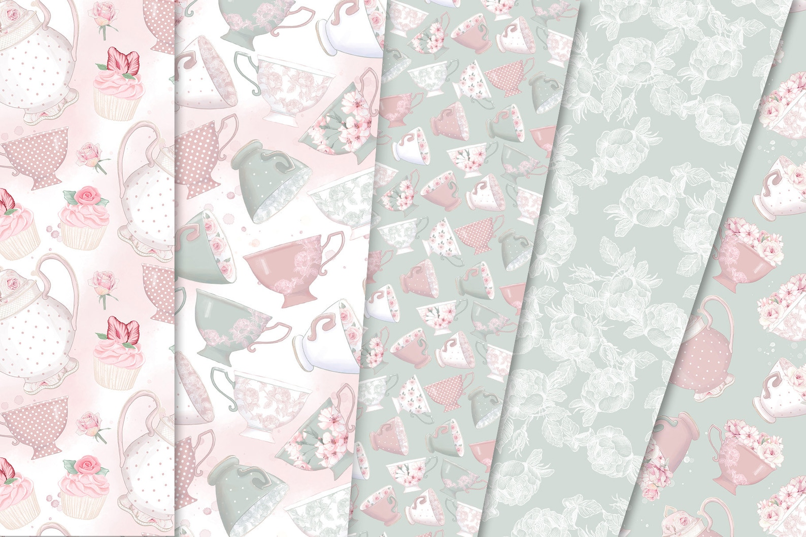 Tea Party Digital Paper Seamless Patterns 45 High Quality - Etsy