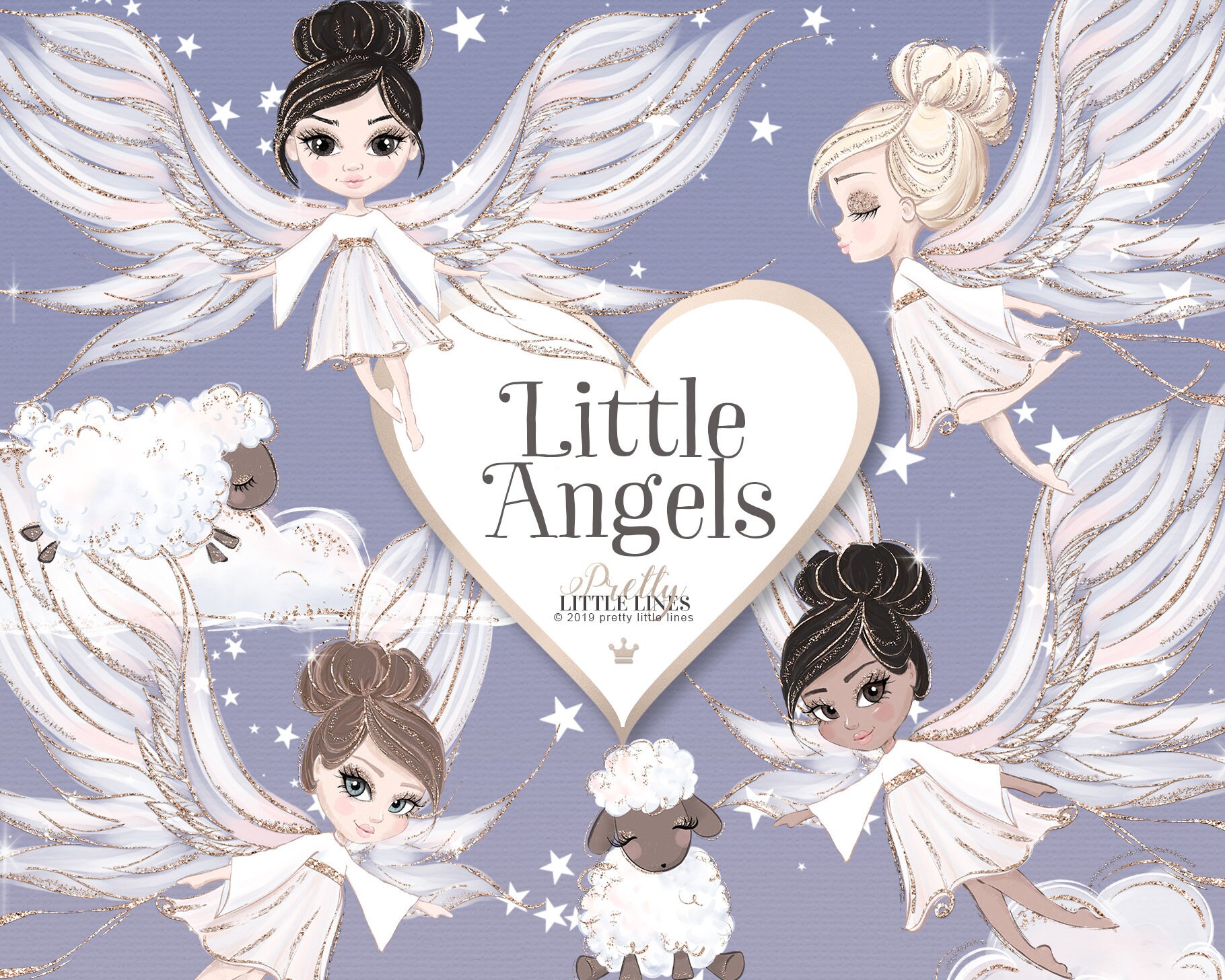 Angel Clipart Collection. Cute Angel Illustrations Cloud - Etsy
