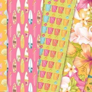 Beach Digital Paper, Surfboard Seamless Pattern, Summer Paper Pack ...