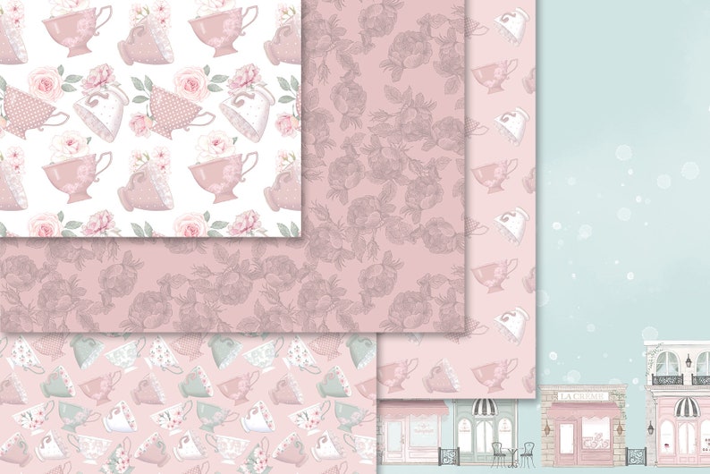 Tea Party Digital Paper Seamless Patterns 45 High Quality - Etsy