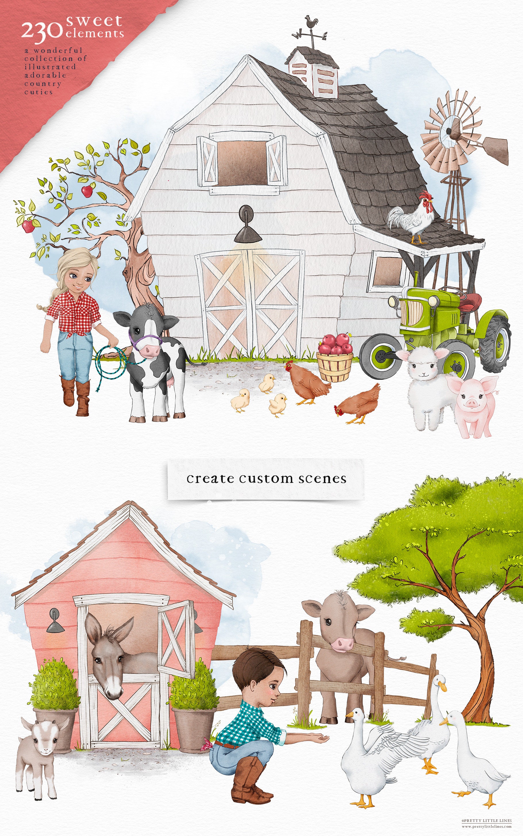 Farm Clipart Barn Clipart Farm Animal Clipart Cow Clipart - Etsy