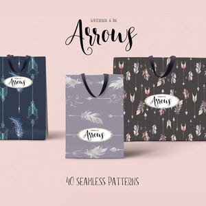 Boho Arrow Digital Paper Patterns - Watercolor Boho Arrow Seamless ...