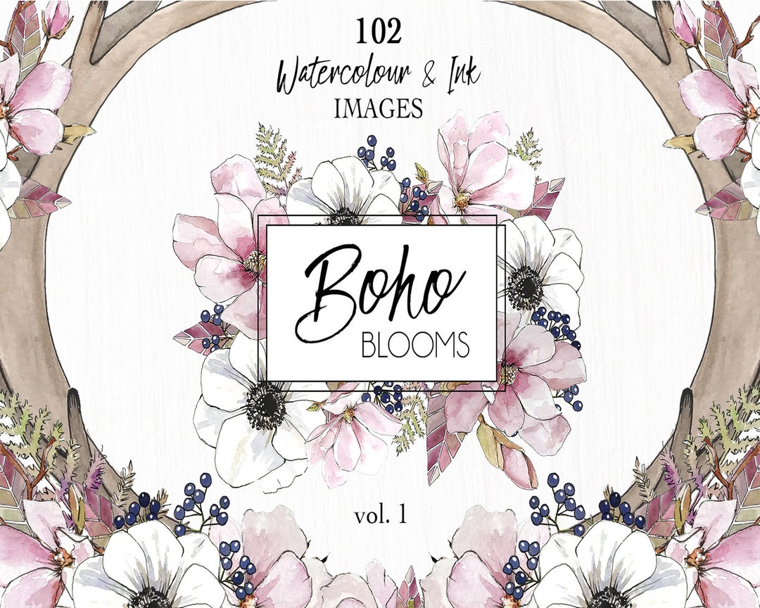 Boho Clipart - Flower Clipart, Boho Floral Wreaths, Floral Bouquets ...