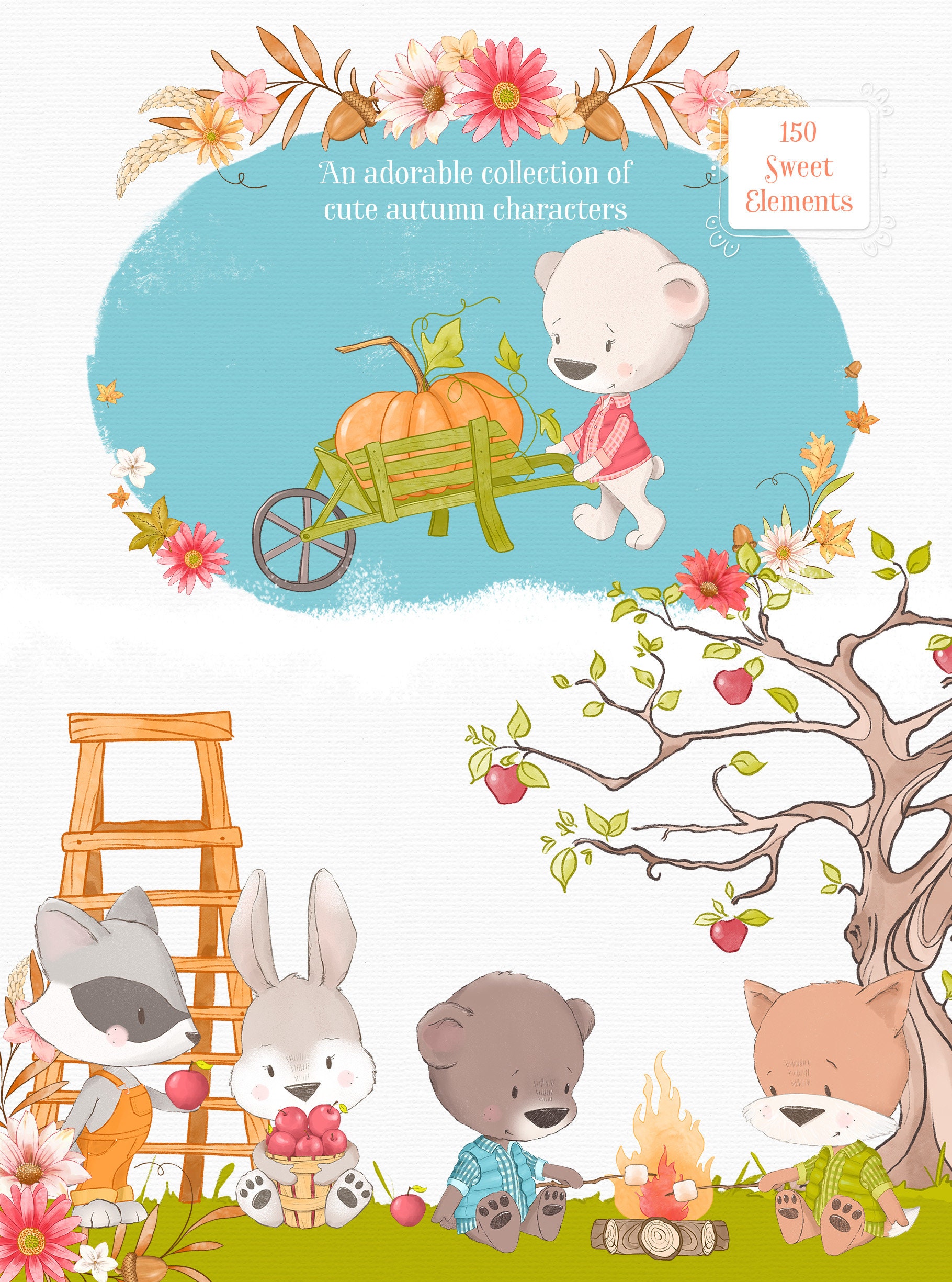 Fall Clipart Happy Fall Y'all Woodland Animals Fall - Etsy