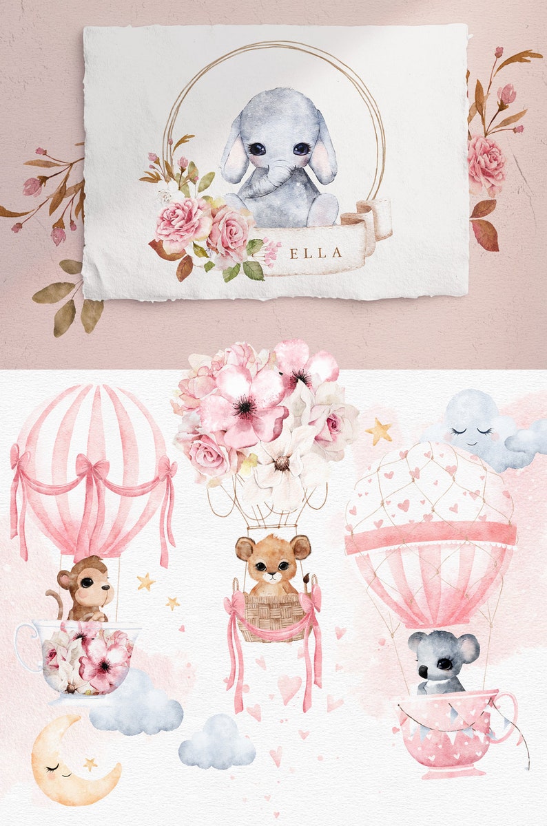 Safari Animal Clipart Animal Babies Watercolor Clipart Cute | Etsy