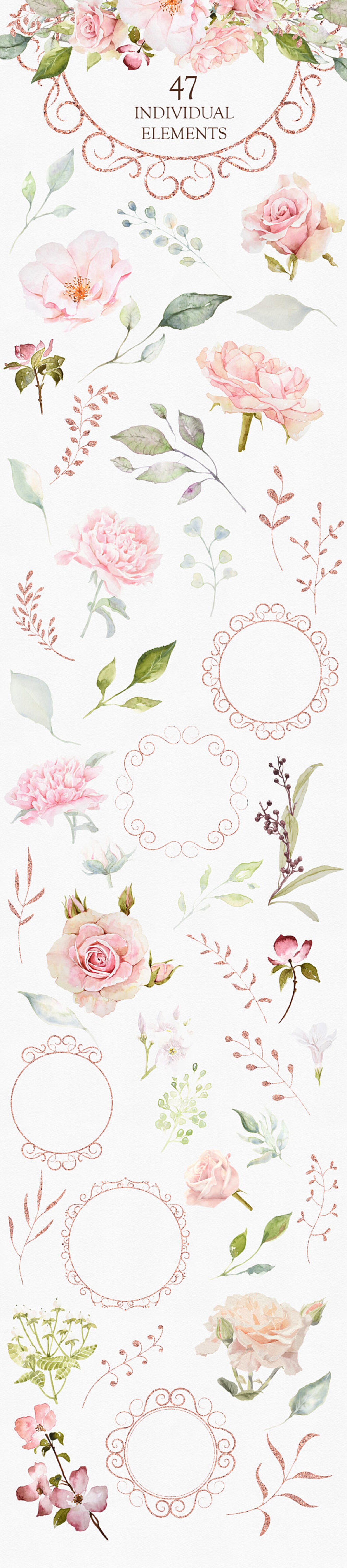 Pink Watercolor Flower Clipart, Rose Gold Floral Letters (digital ...