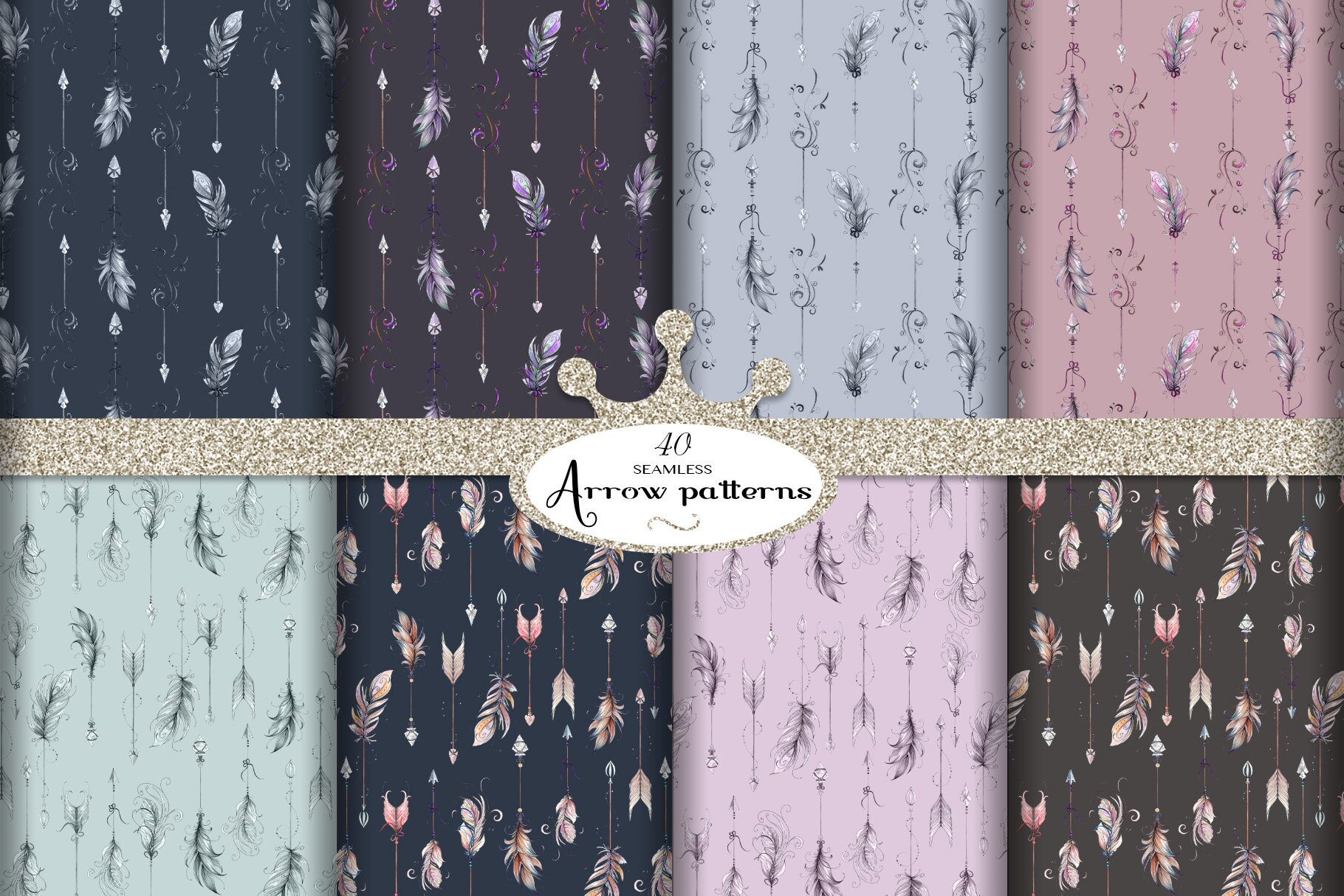 Boho Arrow Digital Paper Patterns Watercolor Boho Arrow - Etsy