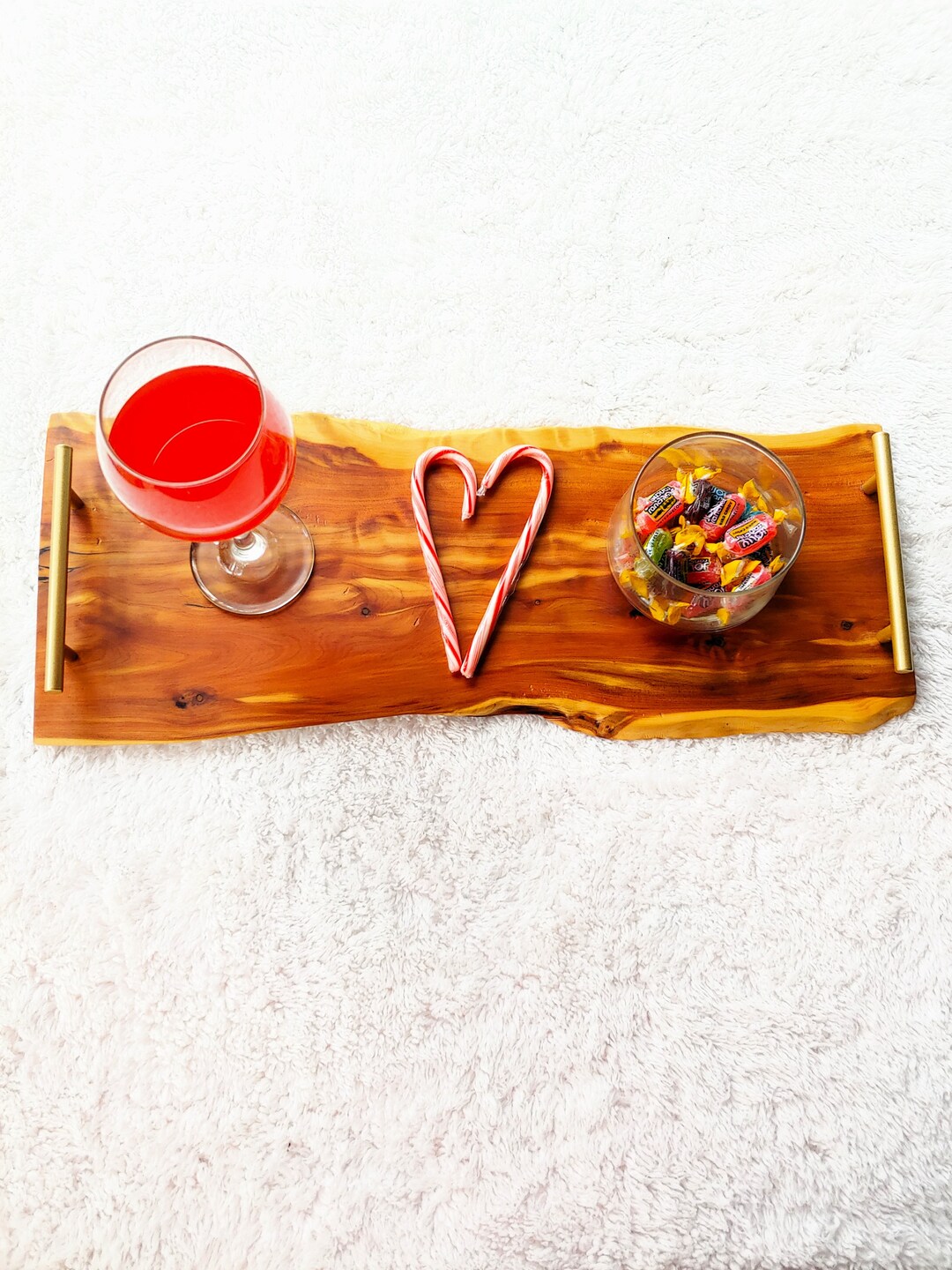 Live Edge Cedar Serving Tray With Golden Handles, Serving Tray, Cedar ...